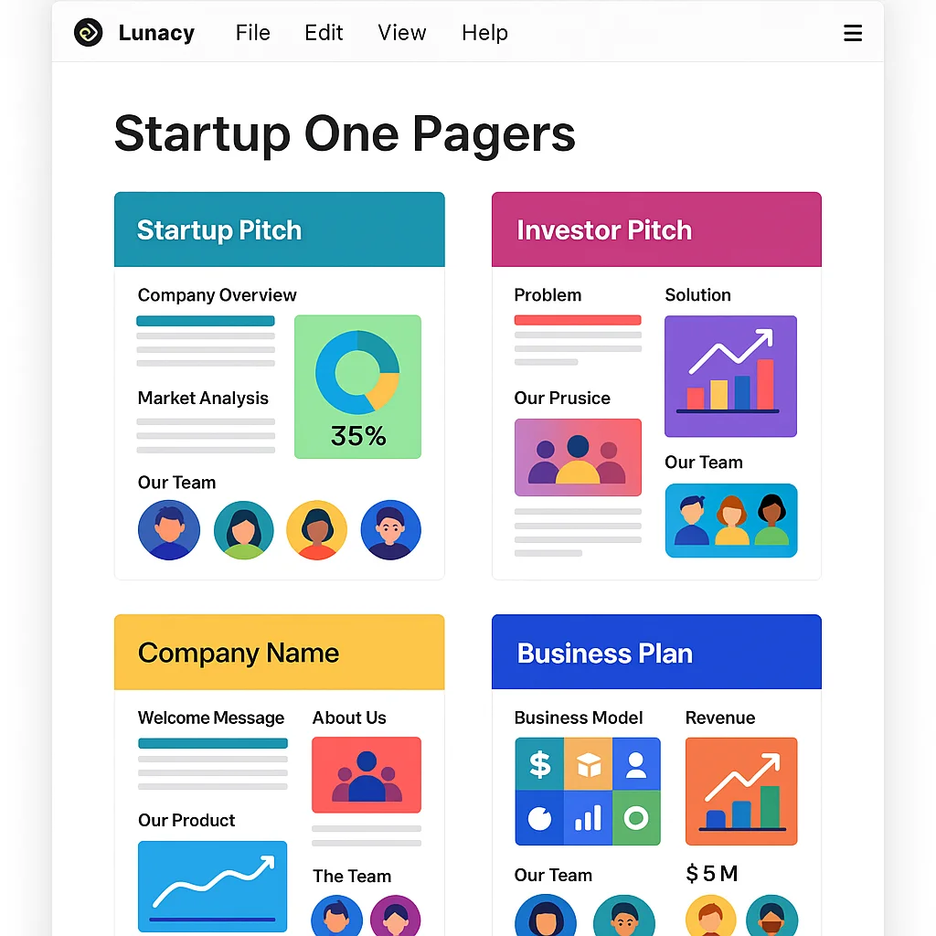 Create Startup One Pager | Free Investor Pitch Design Tool | Lunacy